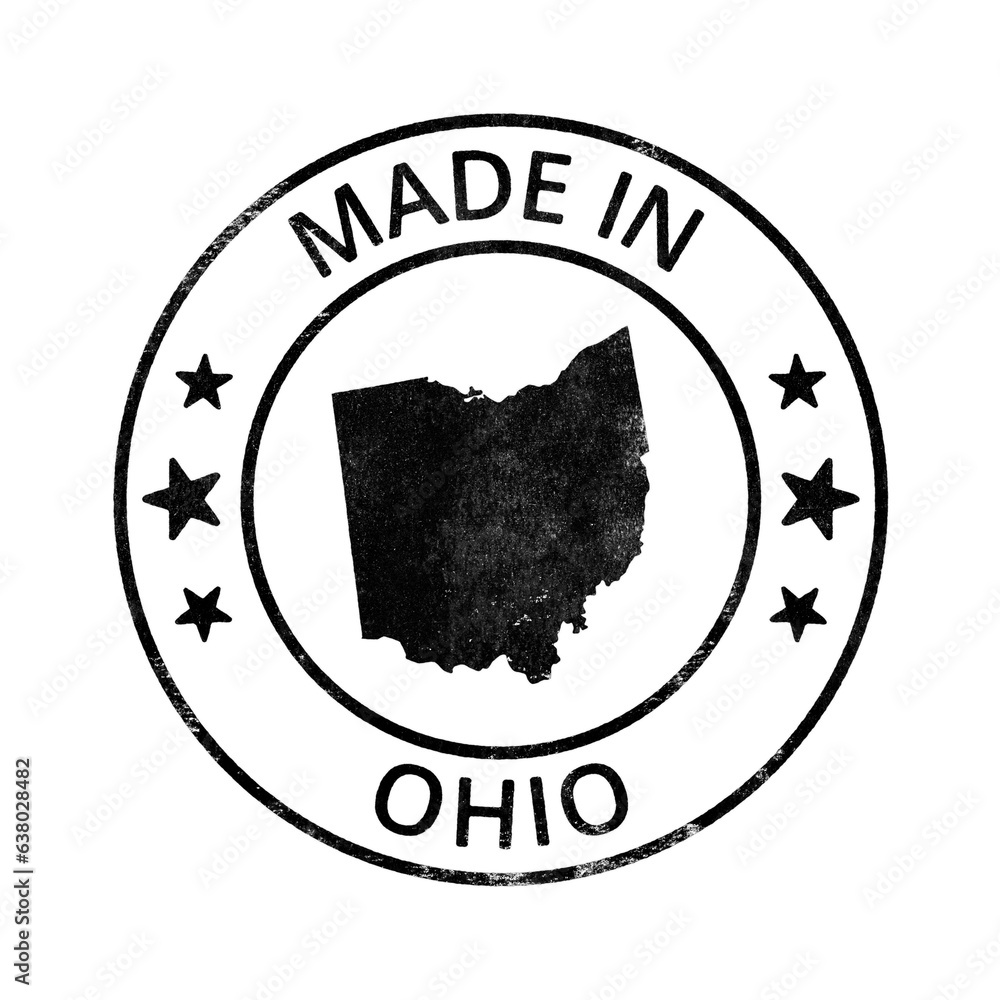 Made in Ohio grunge rubber stamp with state map isolated on transparent ...