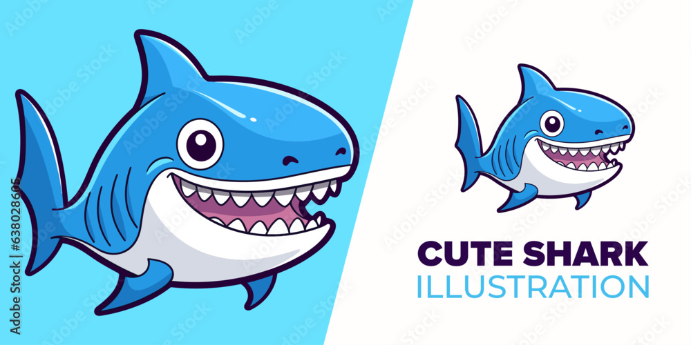 Cute Shark Fish Cartoon: Merging Playful Animal Nature Icon Concept in ...