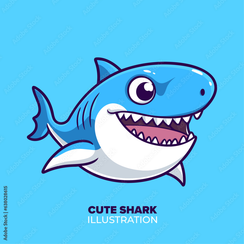 Cute Shark Fish Cartoon: Embracing Animal Nature Icon Concept in ...