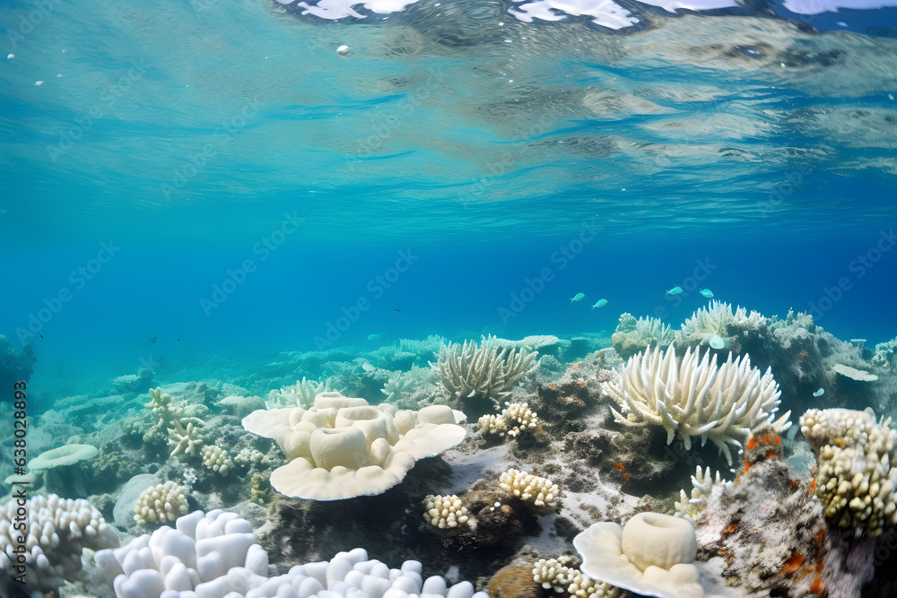Coral reef bleaching in a once vibrant underwater ecosystem signaling ...