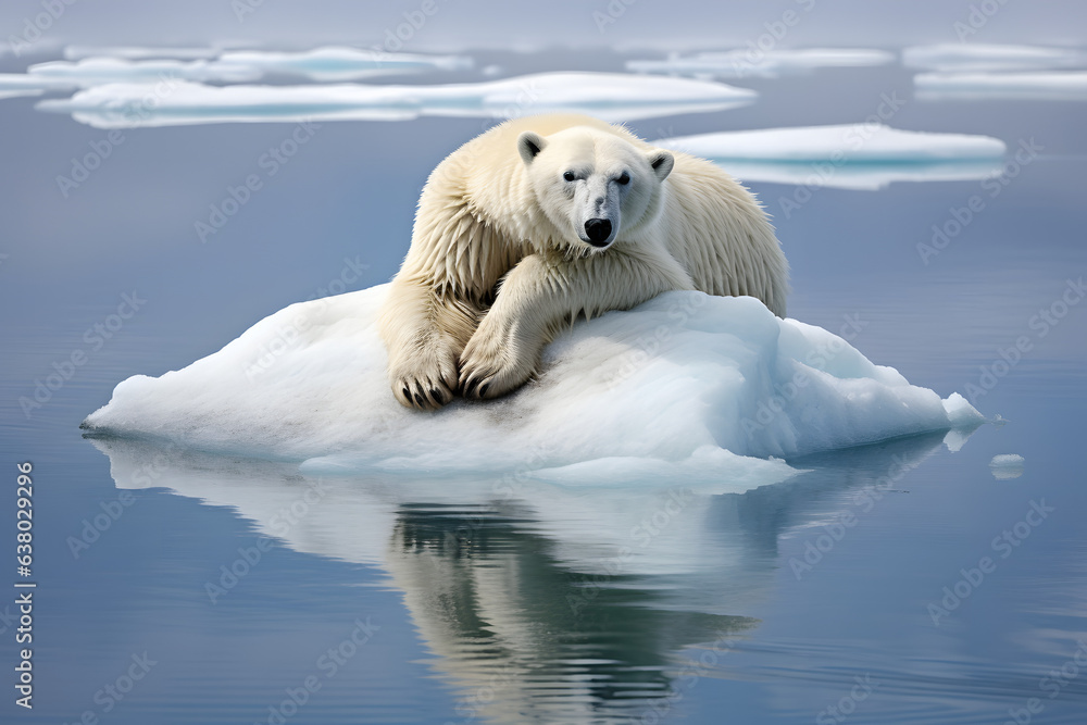 Photo & Art Print Emaciated polar bear on a small ice floe highlighting ...