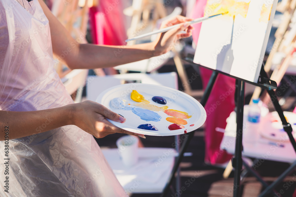 Process of drawing, group class of talented students with painting ...