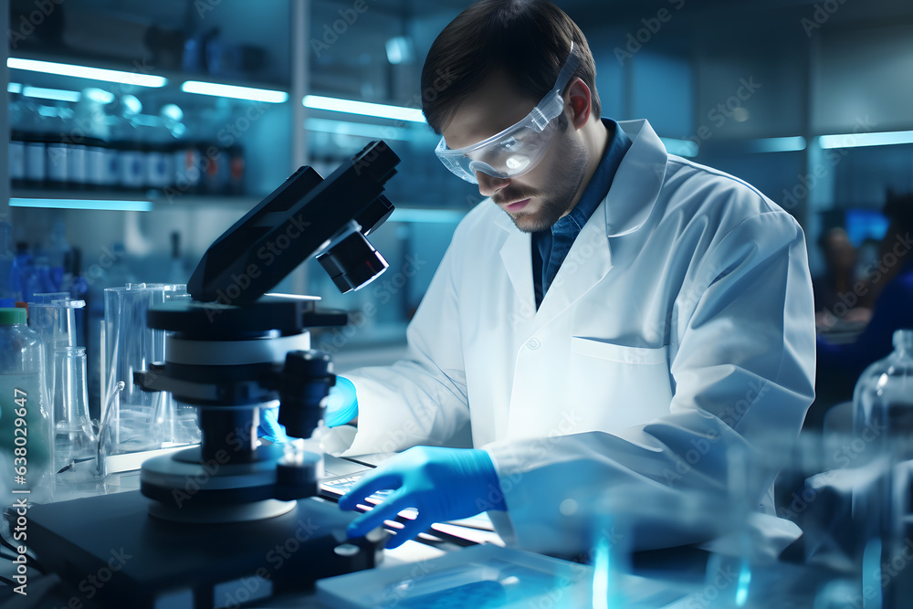Forensic scientist examining evidence in a modern laboratory. Stock ...