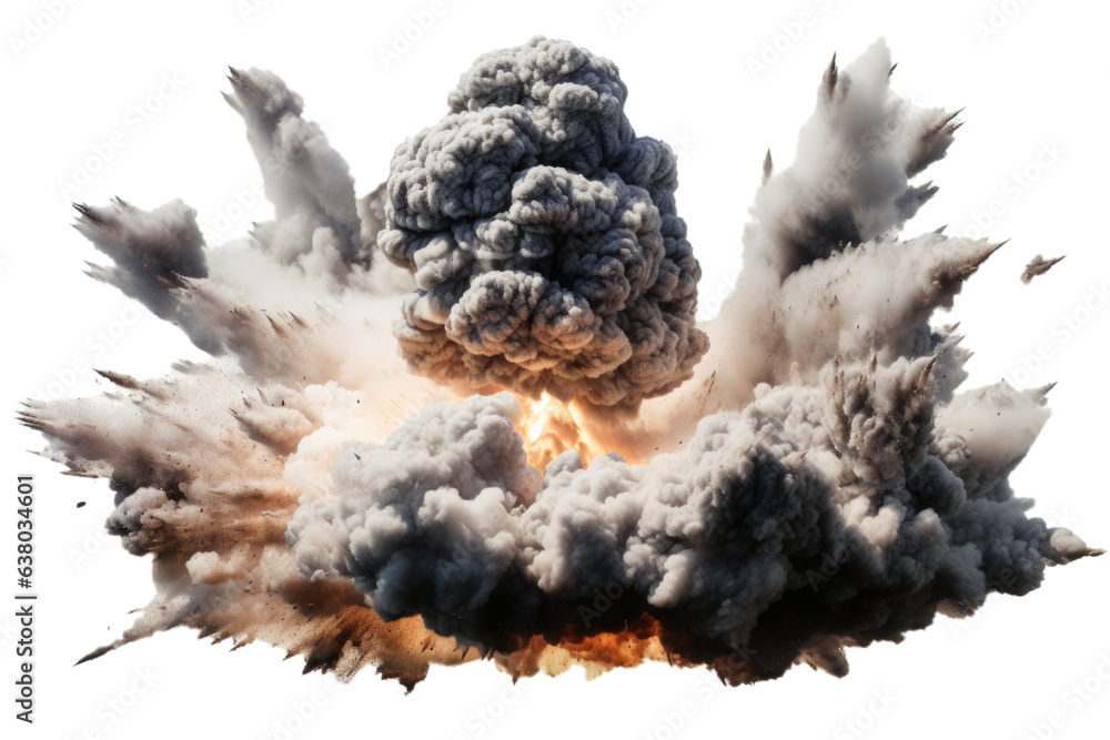 Bomb explosion with fire flames and smoke, isolated on transparent ...