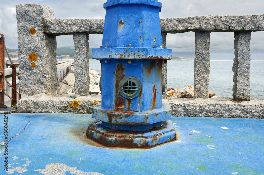 rusty blue lamp post inspired by sailor and diver elements with a ...