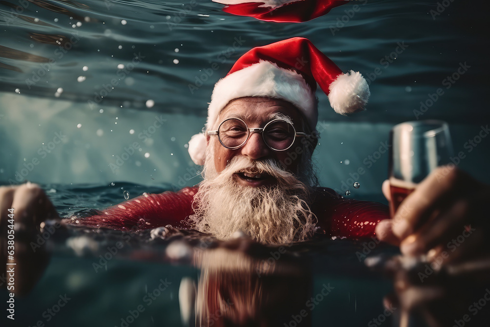 Real santa claus in red suit and santa hat looking at camera and ...