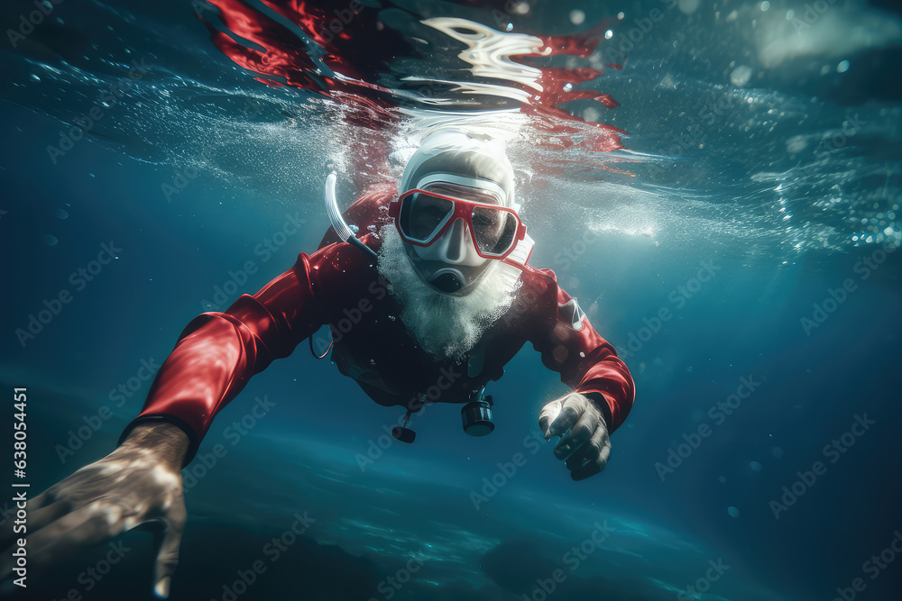 Real santa claus in red suit and santa hat looking at camera and ...