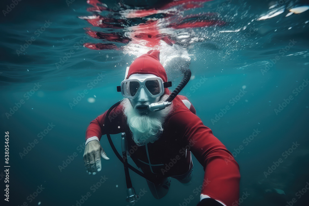 Real santa claus in red suit and santa hat looking at camera and ...