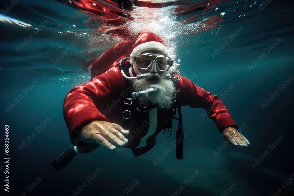 Real santa claus in red suit and santa hat looking at camera and ...