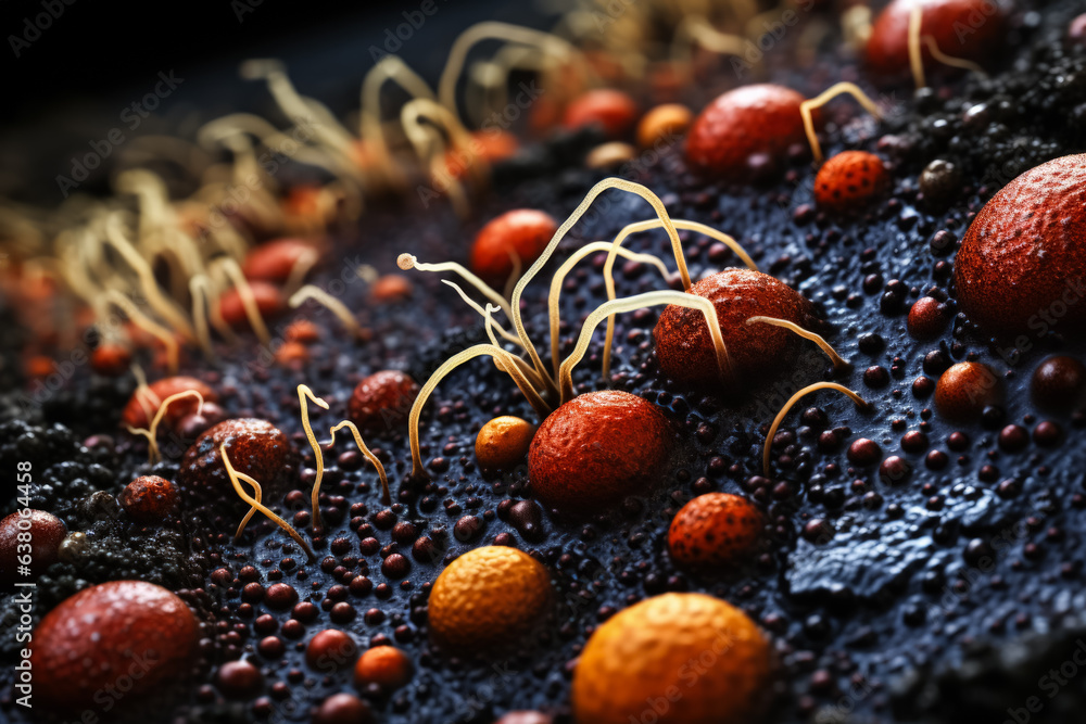 Microscopic view of soil organisms including nematodes and fungi Stock ...