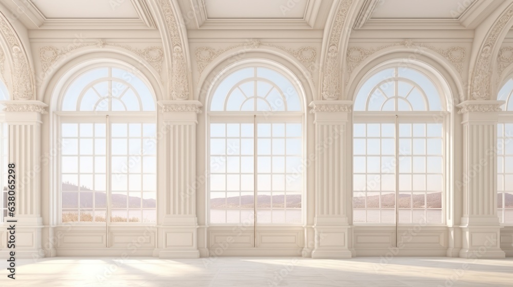 The majestic arched windows of the grand room radiate with natural ...