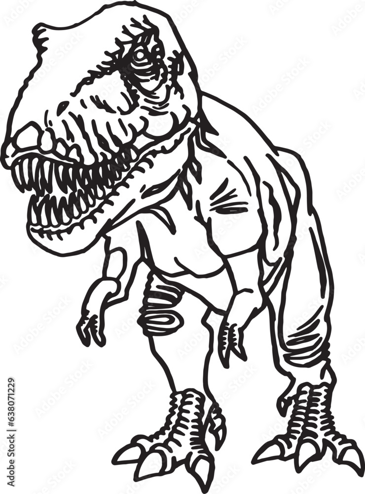Graphical sketch of tyrannosaurus rex,angry dinosaur for coloring ...
