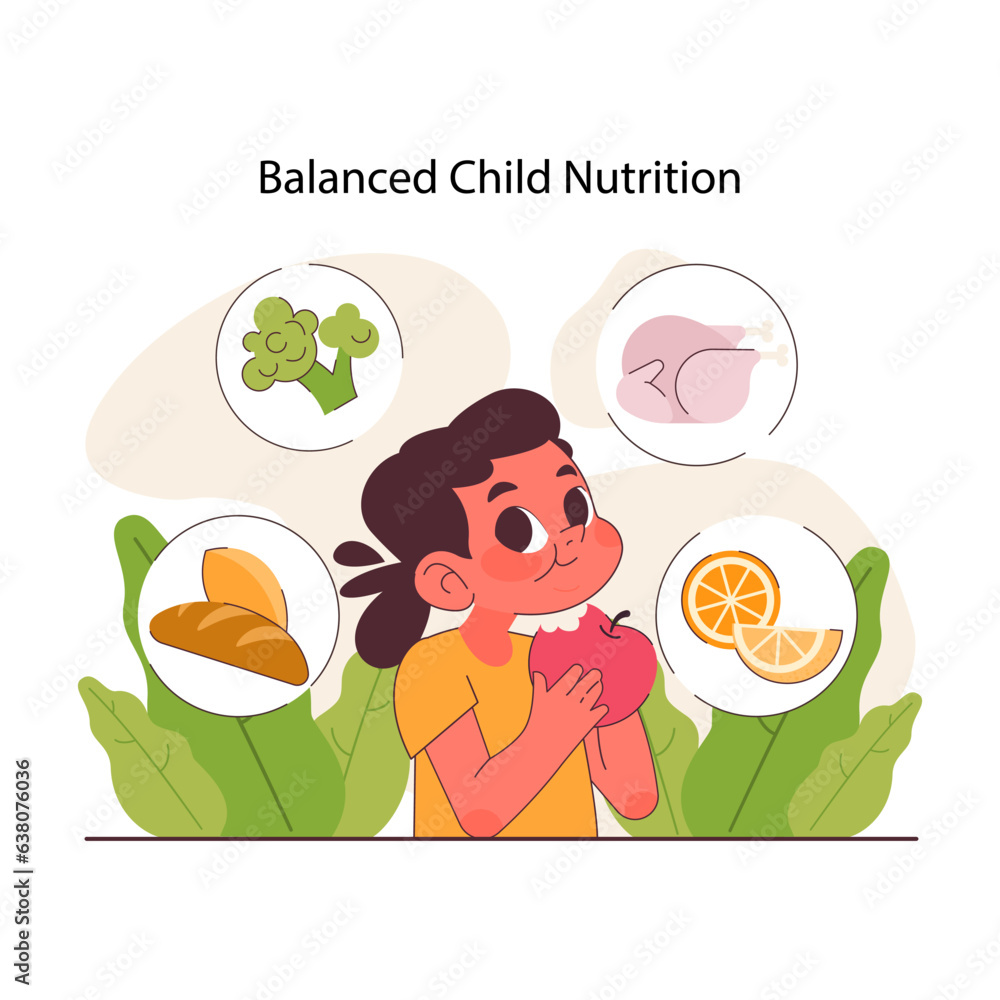 Child nutrition. Balanced diet for healthy child development. Positive ...