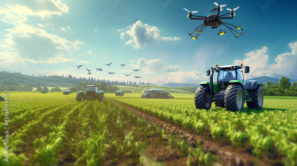 Smart farm with highest technology, drones, traktors, other farming ...