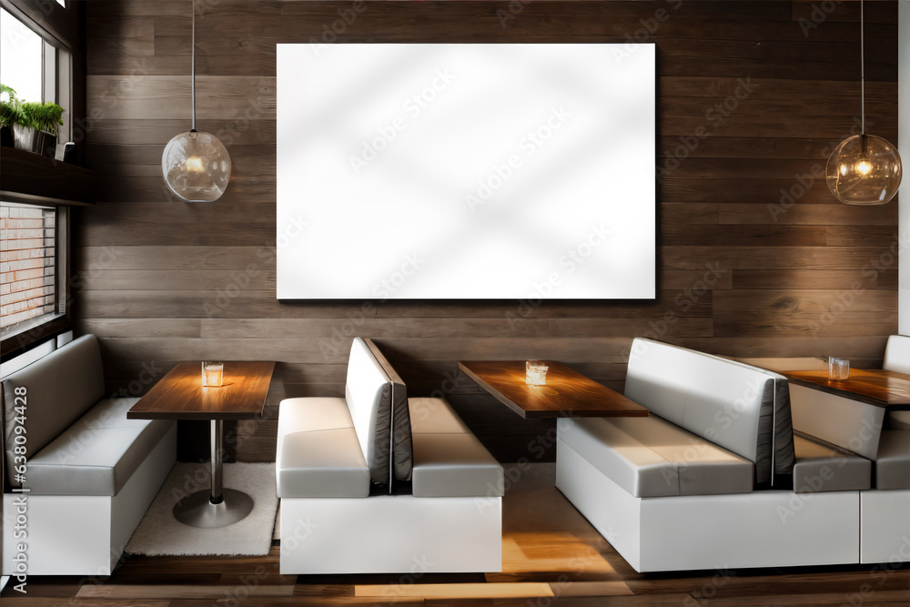 Mockup of horizontal empty poster in Loft bar interior Stock ...