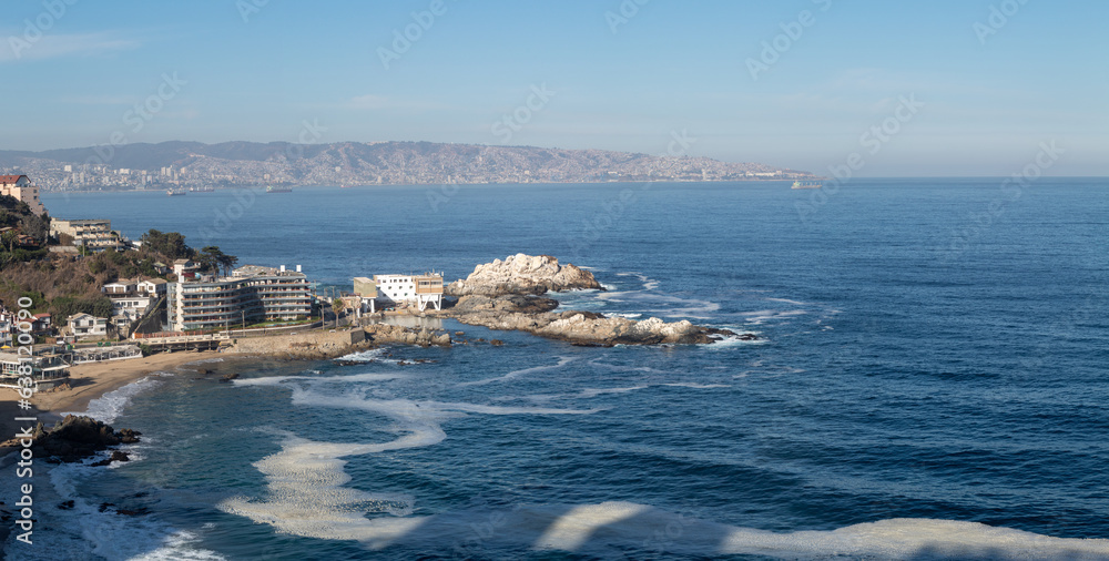 panorama cochoa beach on Reñaca Vina del Mar beach, Valparaiso, Chile ...