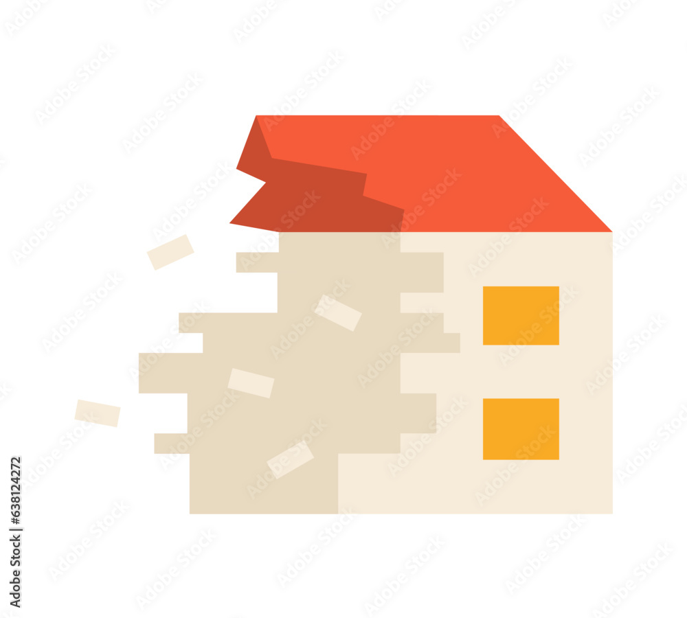 Broken building semi flat colour vector object. Damage after natural ...