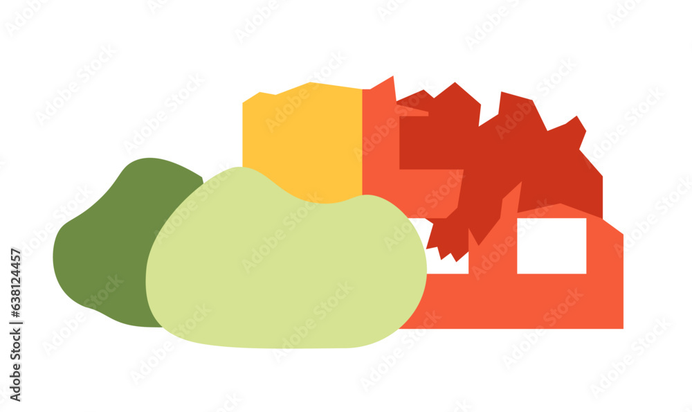 Destroyed real estate building semi flat colour vector object. Disaster ...