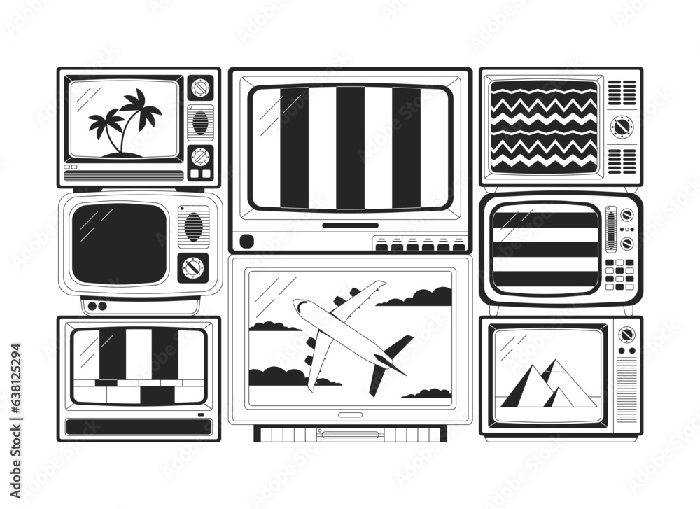 Old tv flat monochrome isolated vector object. No signal noise. Broken ...