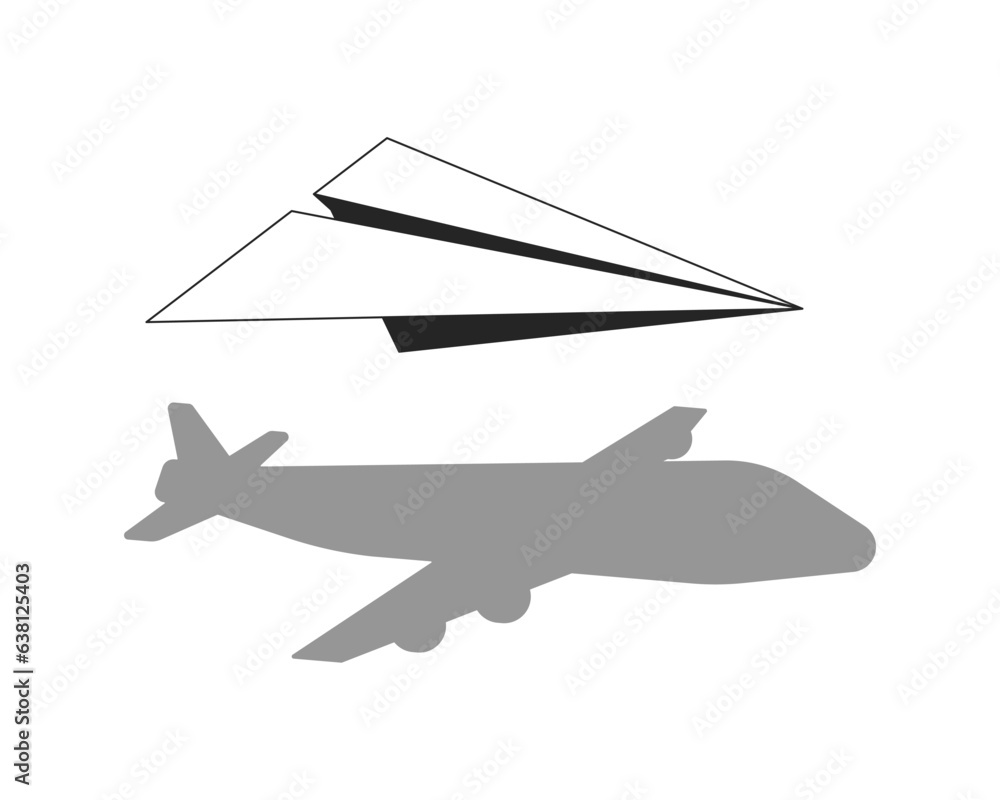 Plane shadow flat monochrome isolated vector object. Flying paper plane ...