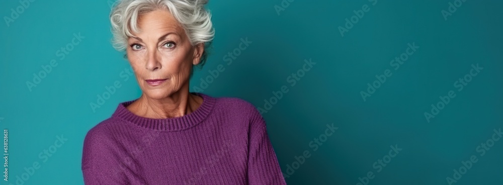 70 years old model posing for the colors of life. Aging woman standing ...