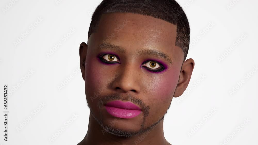 Portrait, gay man isolated on studio background. Happy, gen z aesthetic ...