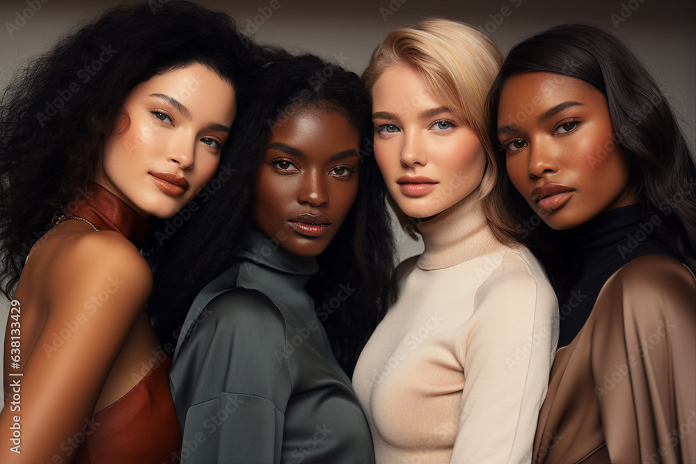 Generative AI portrait group of attractive female fashion models ...