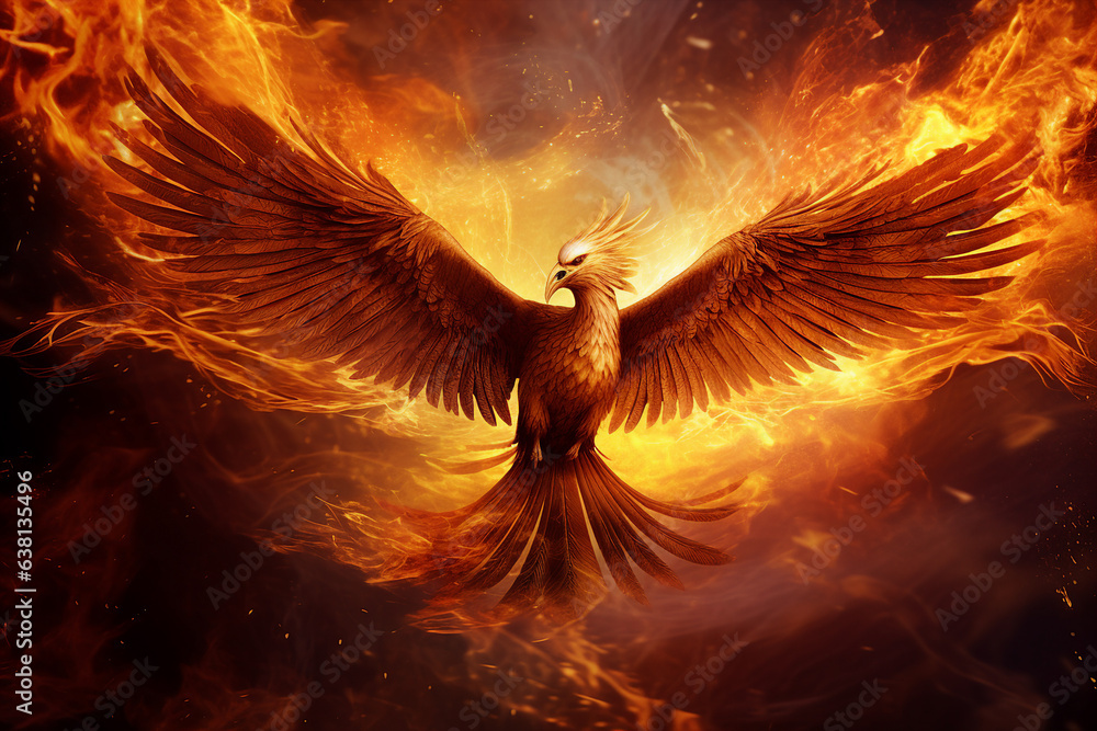 Generative ai photo collage of flying red burning bird phoenix with ...