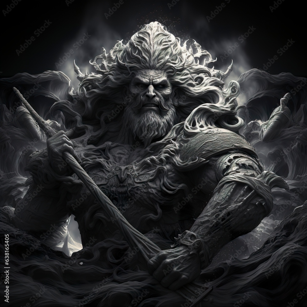 A stunning artwork captures the essence of Poseidon, the mighty sea ...