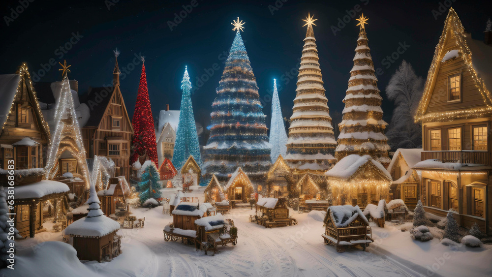 Fantasy Christmas village illustration showing a vintage town with ...