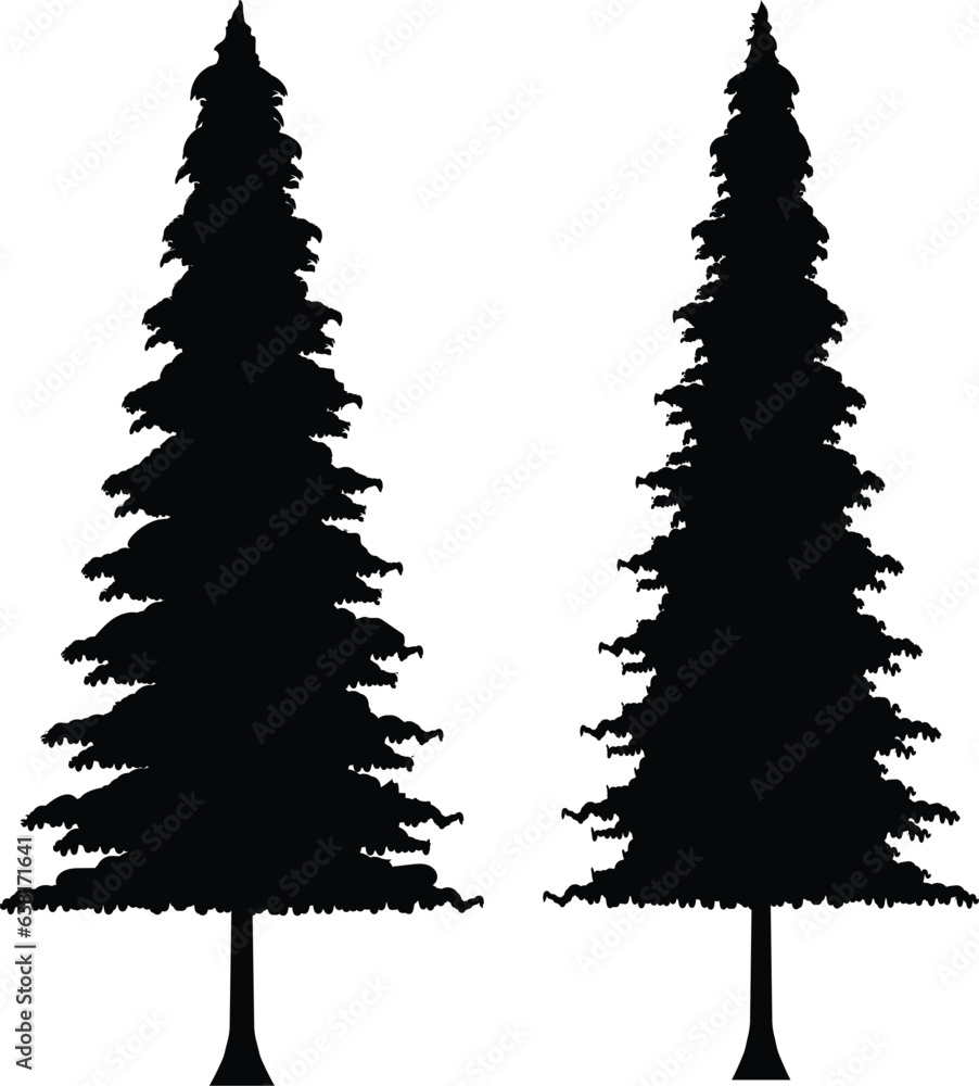 Pine trees Silhouette vector Set collection on white background; Vector ...