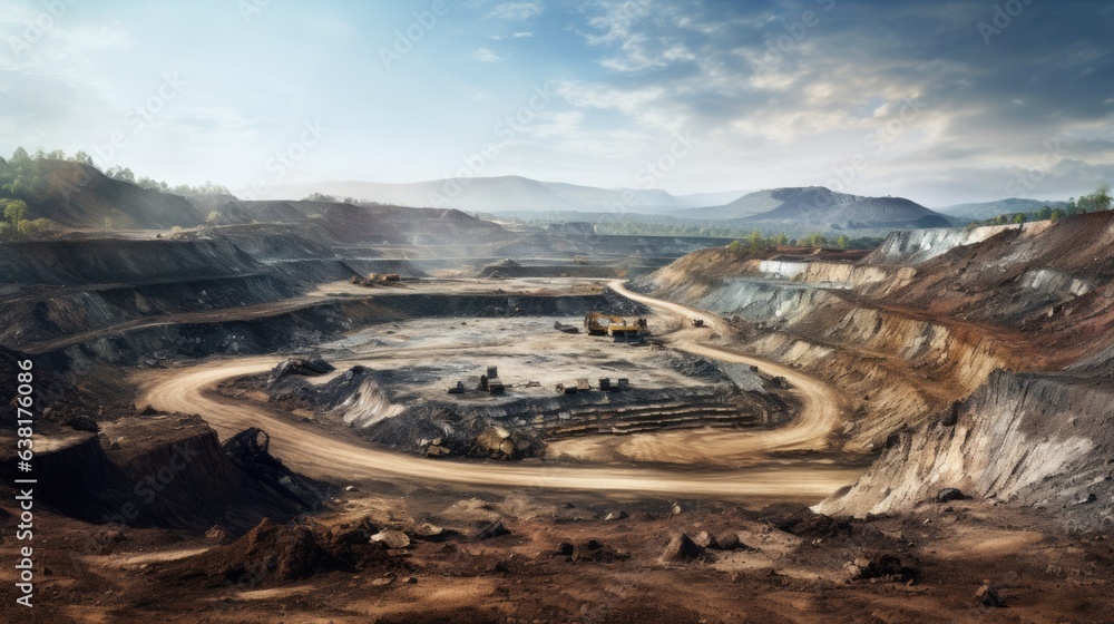 landscape scarred by open pit mining, a vivid representation of land ...