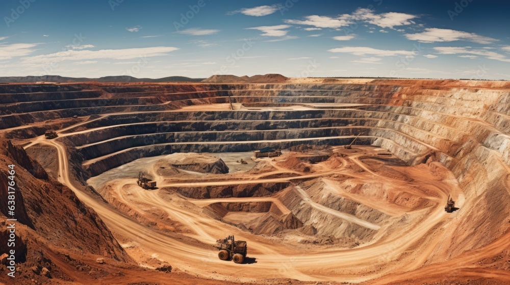 landscape scarred by open pit mining, a vivid representation of land ...