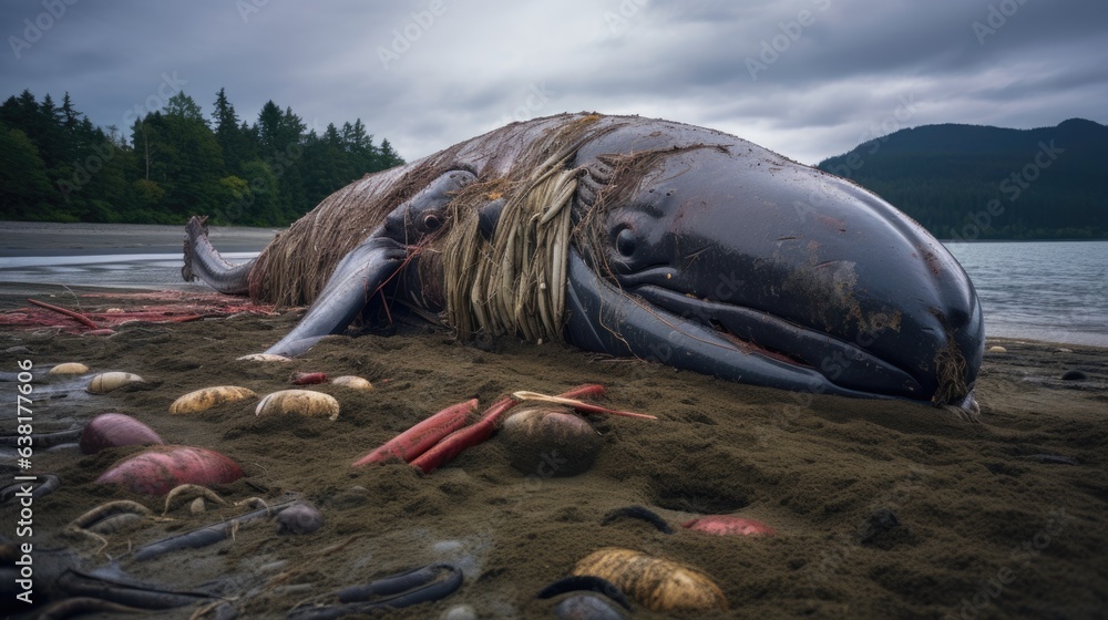 whale washed ashore with a stomach full of plastic waste, a strong ...
