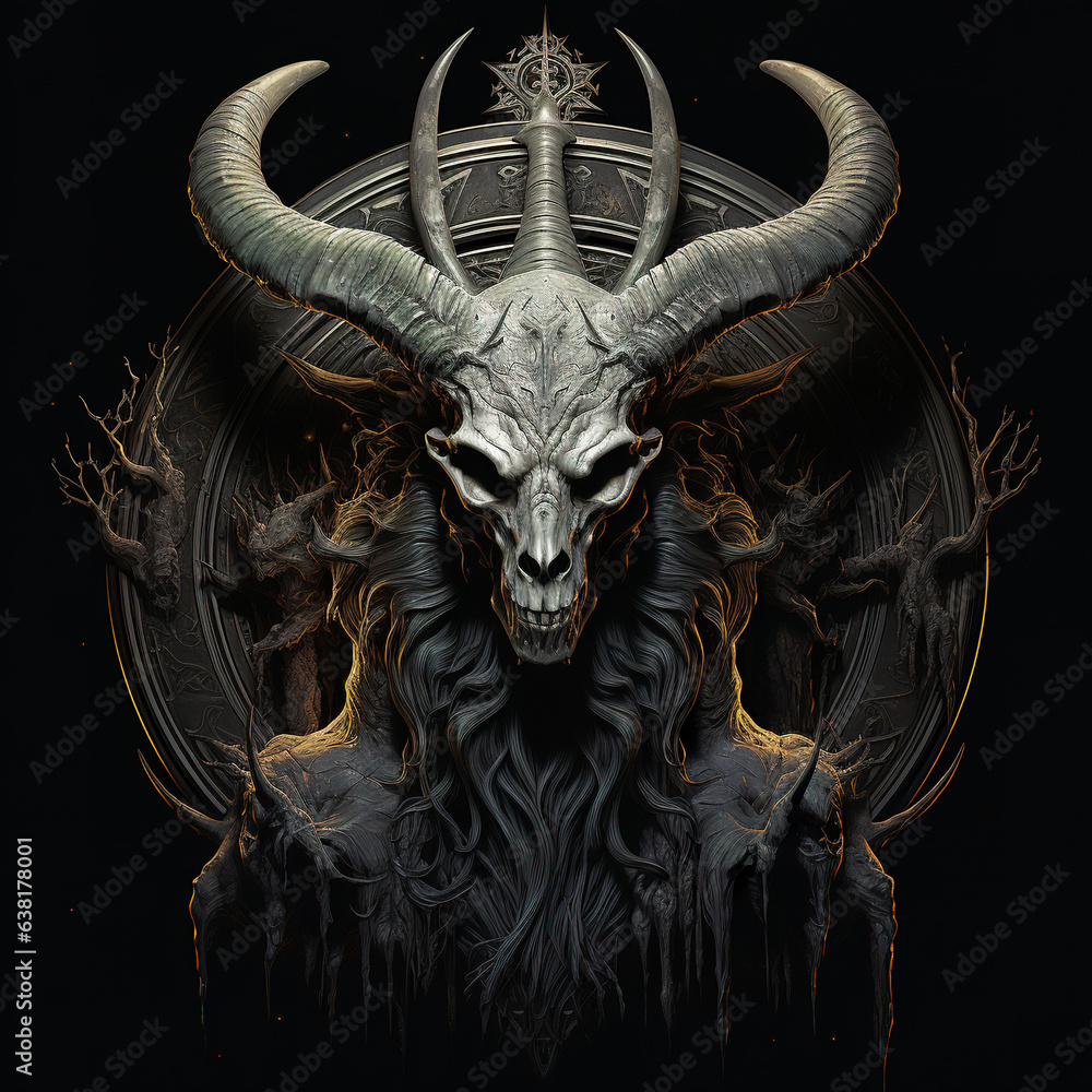 Figure of Baphomet adorned with horns of command. Occult artwork of ...