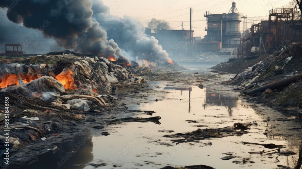 river overrun by industrial waste, a display of water pollution ...
