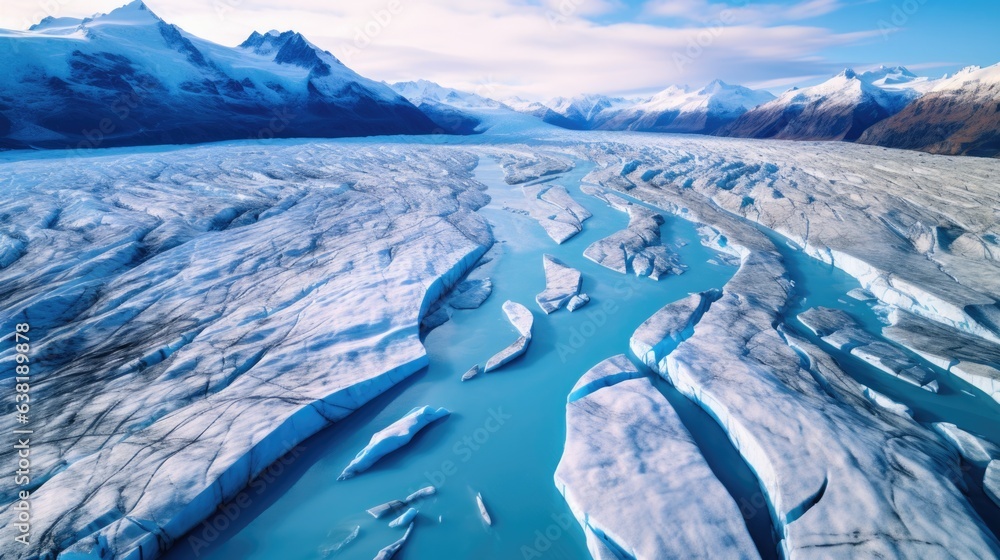 glacier visibly receding due to climate change, stark portrayal of ...