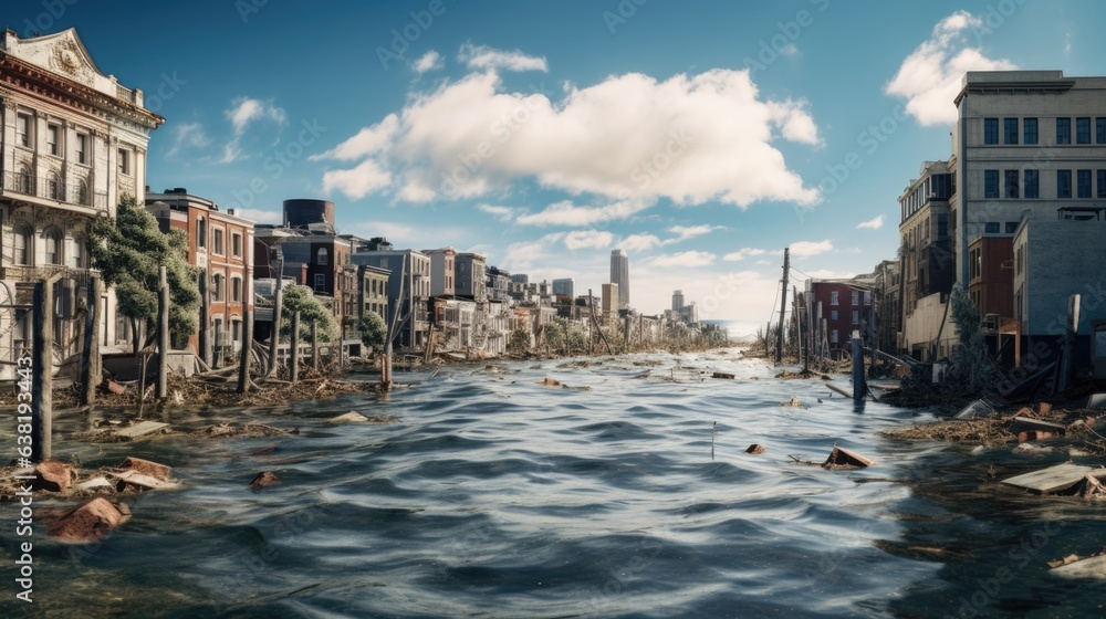 coastal city experiencing flooding due to sea level rise, a sign of ...