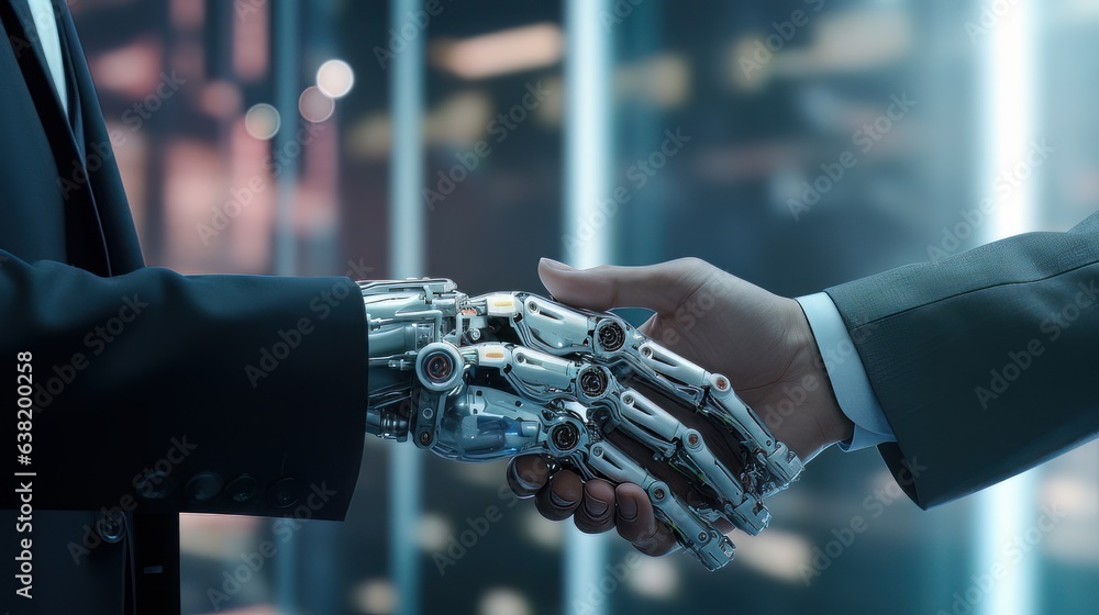 Digital robot handshake human background futuristic digital age robot ...