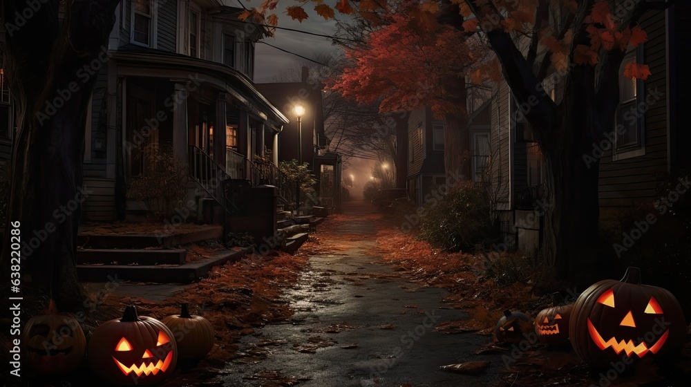 Scary Housing Area In Mysterious Horror At Night Stock Illustration ...