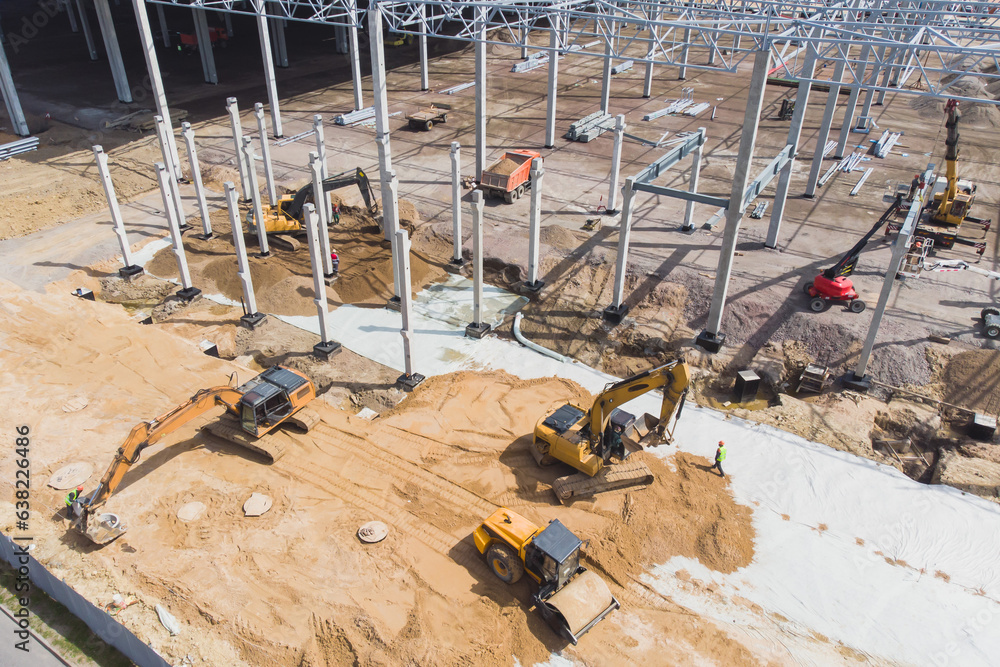 Construction site of a large warehouse storage building and logistics ...