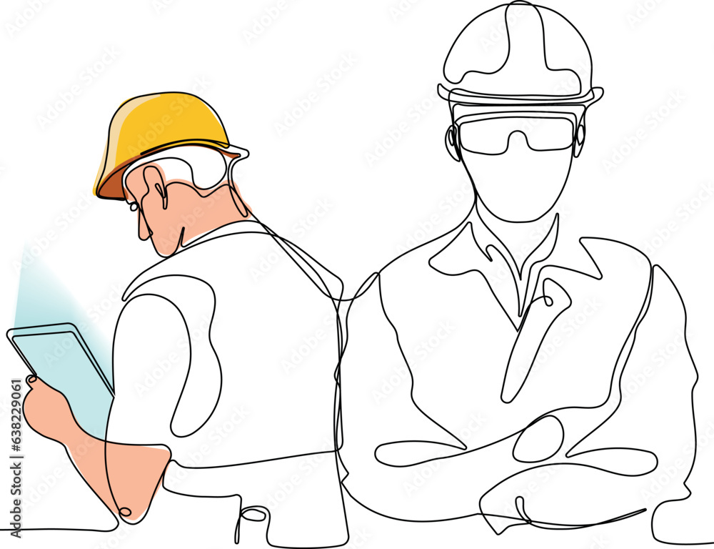 Continuous one line drawing of Industry maintenance engineer woman ...