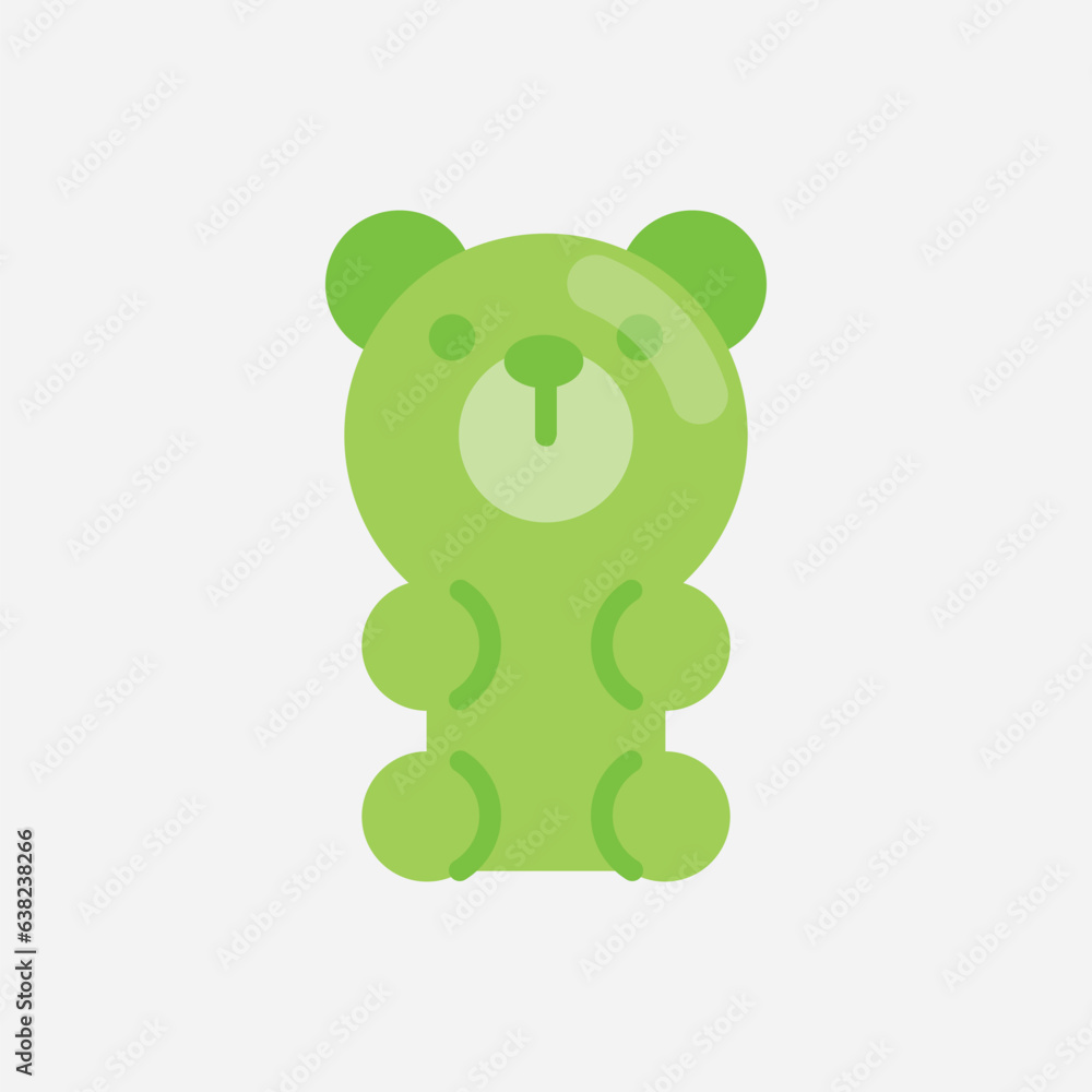 Green gummy bear candy icon for kids. Vector cartoon illustration ...
