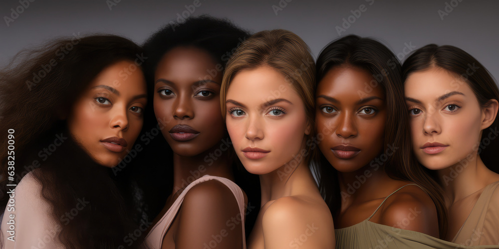 A diverse group of beautiful women with natural beauty and glowing ...