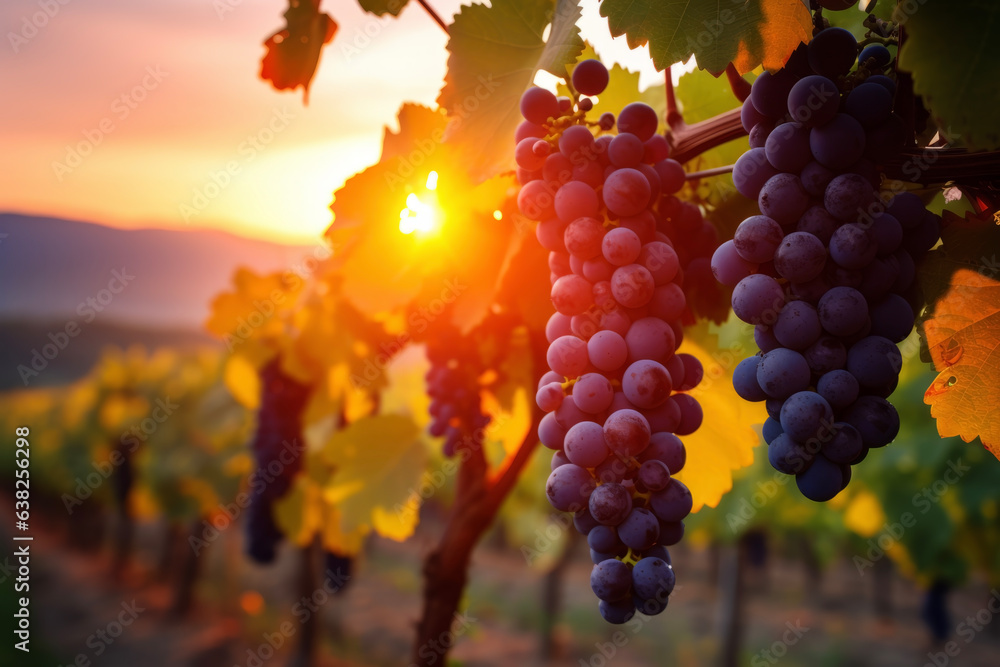 The morning sun plugs into the grape field planted on the farm and the ...