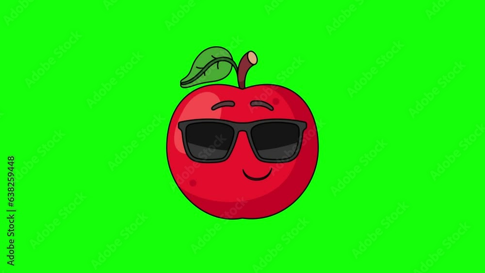 apple fruit emoji cartoon smiling face with sunglasses, emoticon ...