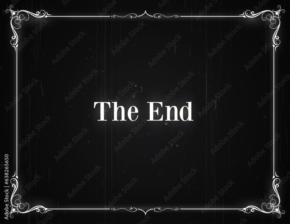 Silent movie cinema film end screen in vintage borders, vector floral ...