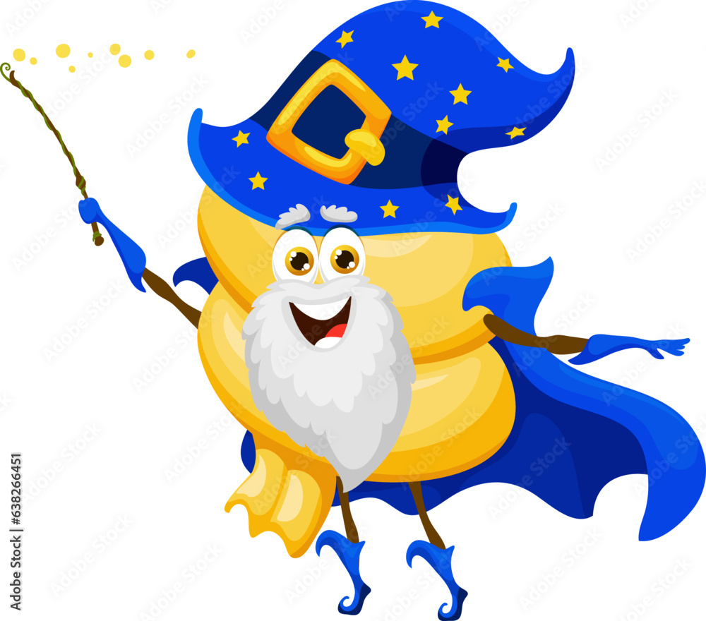 Cartoon Halloween funghetto pasta wizard character. Italian pasta mage ...