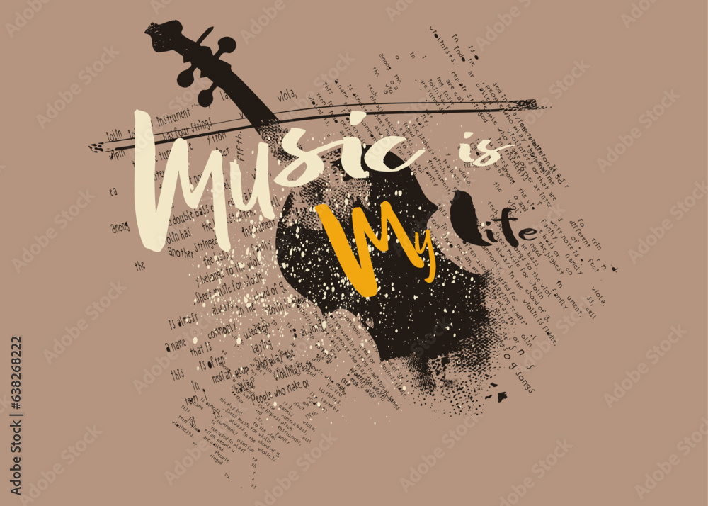 Grunge drawing cello with brushwork, Urban music, vector vintage ...