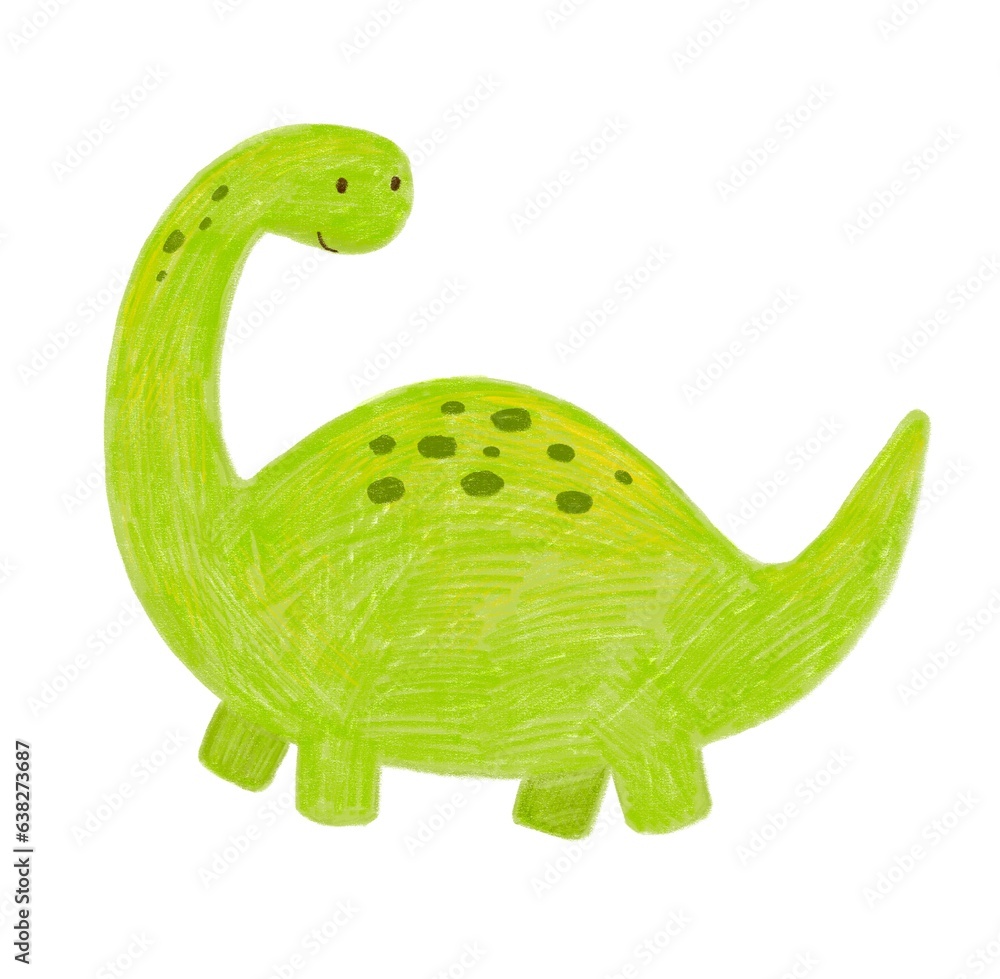 Cute little green baby dinosaur barosaurus. Pencil drawing illustration ...